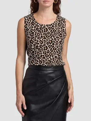 SAKS FIFTH AVENUE Leopard-print Cashmere Sleeveless Top