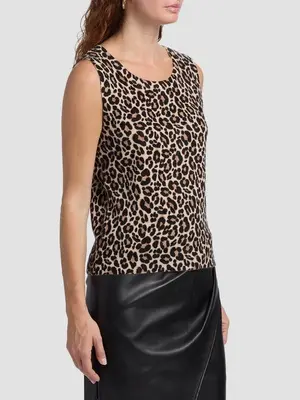 SAKS FIFTH AVENUE Leopard-print Cashmere Sleeveless Top