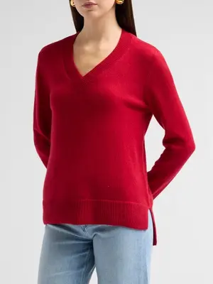 SAKS FIFTH AVENUE Cashmere V-neck Sweater - Deep Red