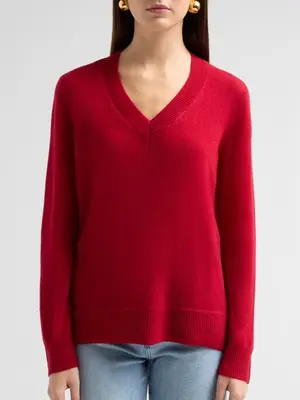 SAKS FIFTH AVENUE Cashmere V-neck Sweater - Deep Red