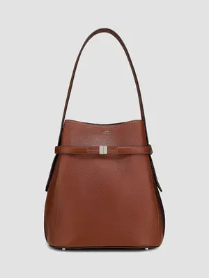TOTEME Belted Grained-leather Bucket Bag - Sienna