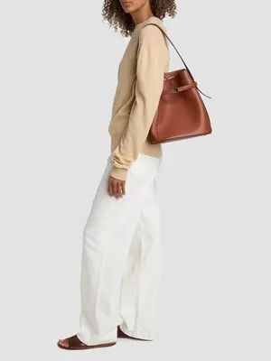 TOTEME Belted Grained-leather Bucket Bag - Sienna