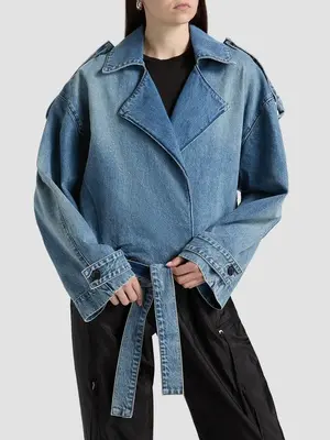 Brandon Maxwell The Regan Denim Belted Trench Coat