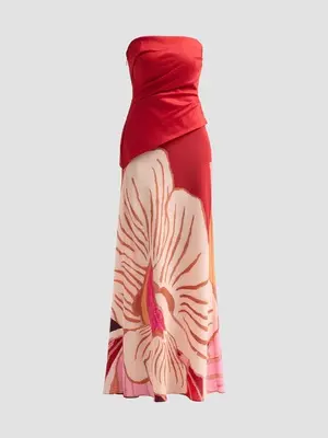 Acler Femme Fatale Lingle Floral Strapless Maxi Dress - Rouge Eclipse