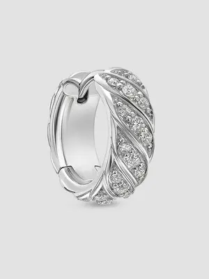 David Yurman Sculpted Cable Hoop Earring In 18k White Gold With Diamonds, 12.8mm - Silver