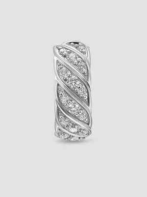 David Yurman Sculpted Cable Hoop Earring In 18k White Gold With Diamonds, 12.8mm