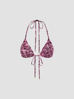 Peony Tapestry Essential Floral String Triangle Bikini Top - Viola