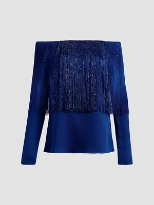 Silvia Tcherassi Belinda Metallic Fringe Off-the-shoulder Blouse