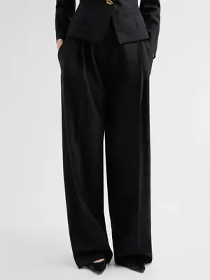 Oscar De La Renta Floral-jacquard Wool Wide-leg Trousers
