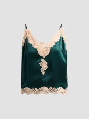 DÔEN Kira Lace-trimmed Silk Camisole - Scarab