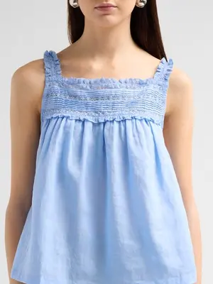 DÔEN Benita Pintuck & Lace Top - Bluejay