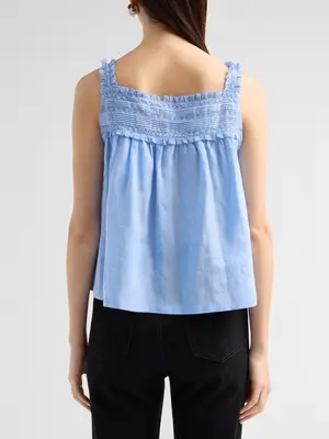 DÔEN Benita Pintuck & Lace Top - Bluejay