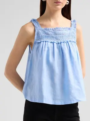 DÔEN Benita Pintuck & Lace Top - Bluejay