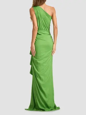 Tadashi Shoji Ruffled Jersey One-shoulder Gown - Cactus