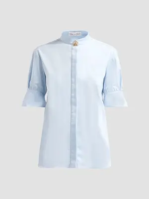 Oscar De La Renta Poplin Sateen Brooch Blouse