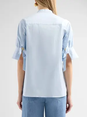 Oscar De La Renta Poplin Sateen Brooch Blouse