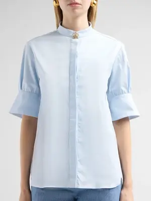 Oscar De La Renta Poplin Sateen Brooch Blouse