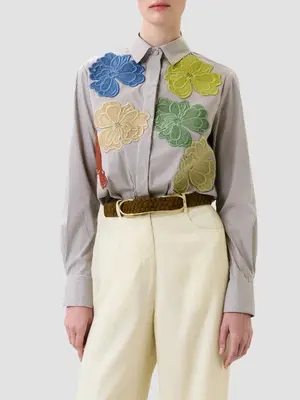 Silvia Tcherassi Warda Floral Embroidered Striped Cotton Shirt
