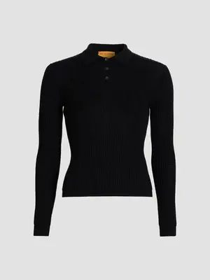 Guest In Residence Shrunken Cashmere Long-sleeve Polo Shirt Black