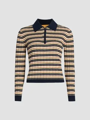 Guest In Residence Striped Silk-linen Track Polo Shirt - Midnight Combo