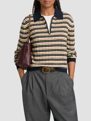 Guest In Residence Striped Silk-linen Track Polo Shirt