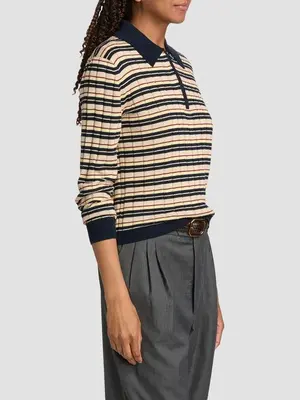 Guest In Residence Striped Silk-linen Track Polo Shirt