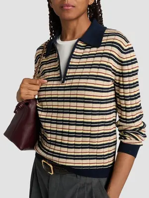 Guest In Residence Striped Silk-linen Track Polo Shirt