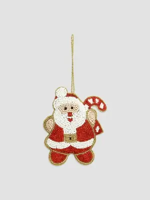 SUDHA PENNATHUR Beaded Santa Ornat - Red