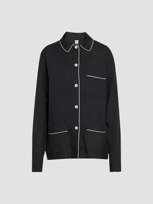 TOTEME Piped Silk Pajama Top - Black