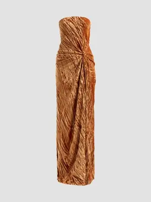 Oscar De La Renta Pleated Velvet Draped Strapless Gown
