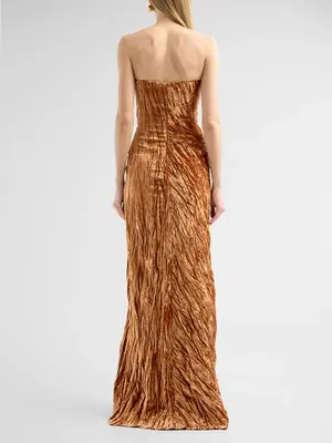 Oscar De La Renta Pleated Velvet Draped Strapless Gown