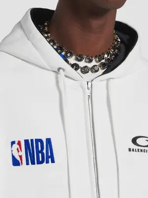 Balenciaga X Nba Collaboration Oversized Zip-up Hoodie - White