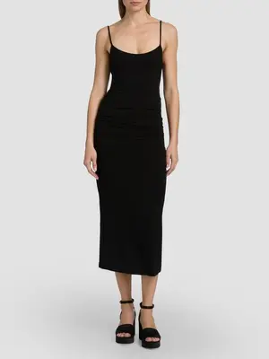 TOTEME Draped Jersey Slip Midi Dress - Black