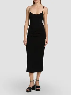 TOTEME Draped Jersey Slip Midi Dress - Black