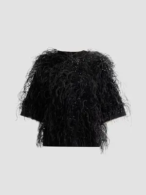 Michael Kors Embroidered Ostrich Plume Top