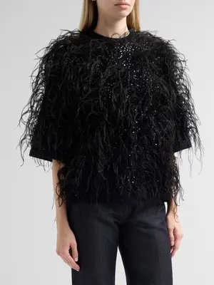 Michael Kors Embroidered Ostrich Plume Top