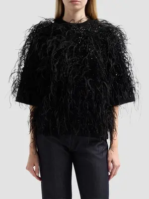 Michael Kors Embroidered Ostrich Plume Top