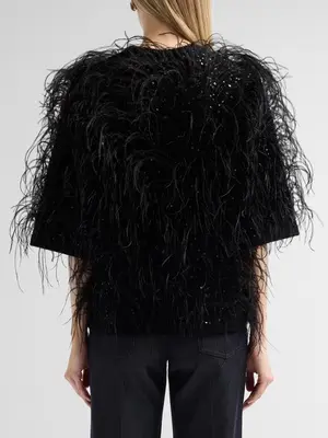 Michael Kors Embroidered Ostrich Plume Top