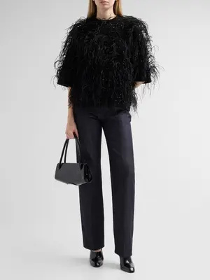 Michael Kors Embroidered Ostrich Plume Top
