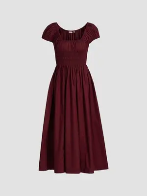 DÔEN Quinley Cotton Smocked Midi-dress - Deep Ruby