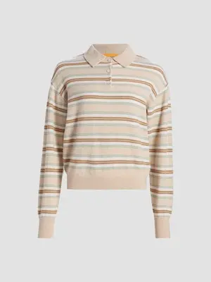 Guest In Residence Collegiate-striped Cashmere Polo Shirt - Sandstone Combo