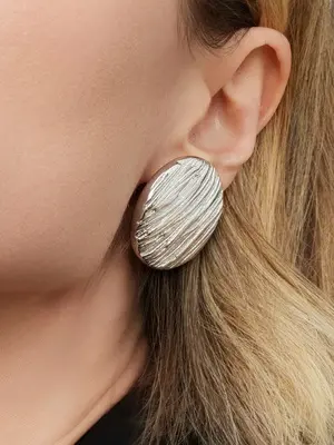 ORADINA Linen Button Earrings In Sterling