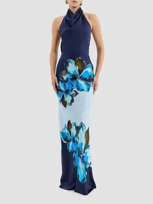 Rebecca Vallance Cyran Floral Silk Halterneck Maxi Dress - Print