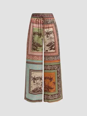 ALEMAIS Alberta Printed Silk Wide-leg Pants