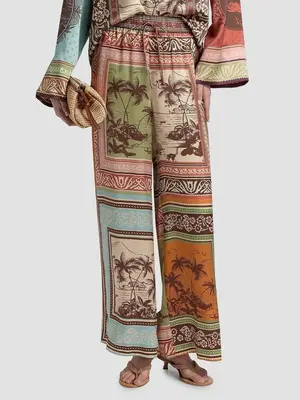ALEMAIS Alberta Printed Silk Wide-leg Pants