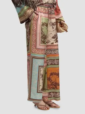 ALEMAIS Alberta Printed Silk Wide-leg Pants