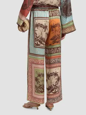 ALEMAIS Alberta Printed Silk Wide-leg Pants