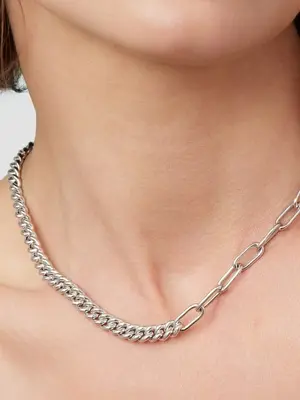 ORADINA Curb Clip Link Connector Clasp Necklace In Sterling