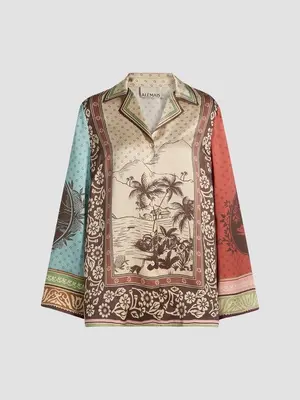 ALEMAIS Alberta Tropical Print Silk Relaxed-fit Shirt