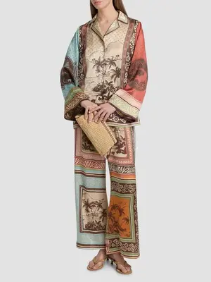 ALEMAIS Alberta Tropical Print Silk Relaxed-fit Shirt